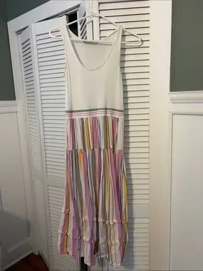 LOFT | Dresses | Loft White Tank Maxi Dress With Pink Yellow Gray ...